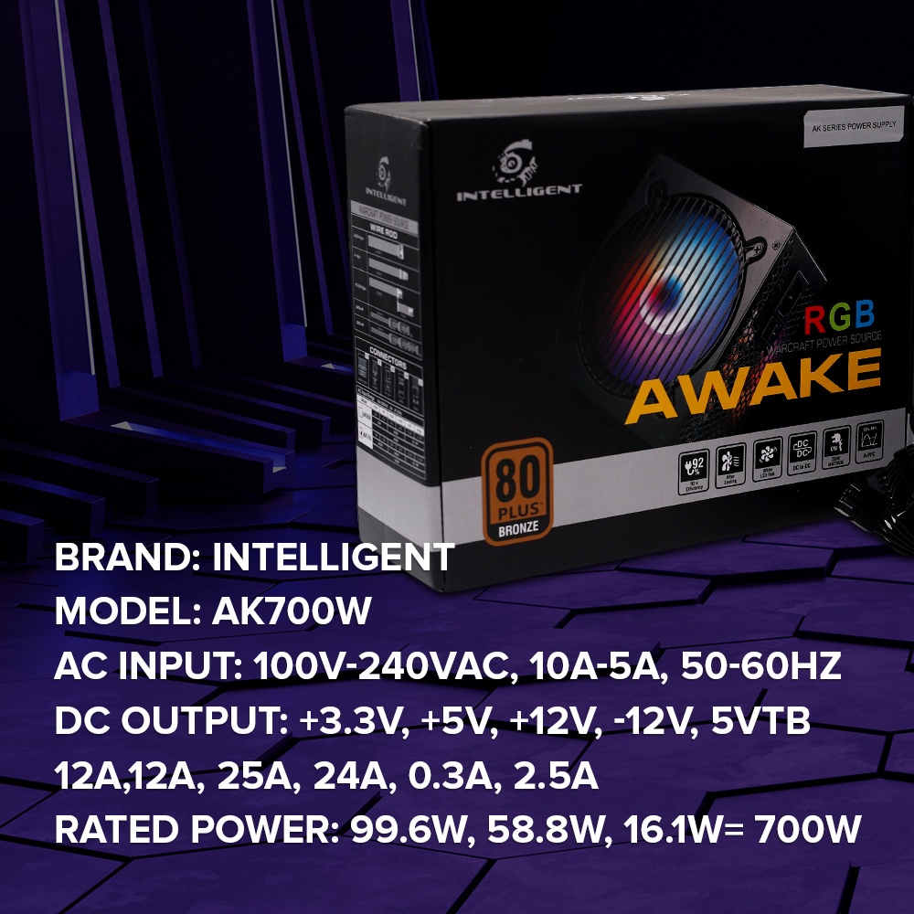 EasyPC | Intelligent Awake AK700W 700W 80 Plus Bronze Power Supply RGB ...