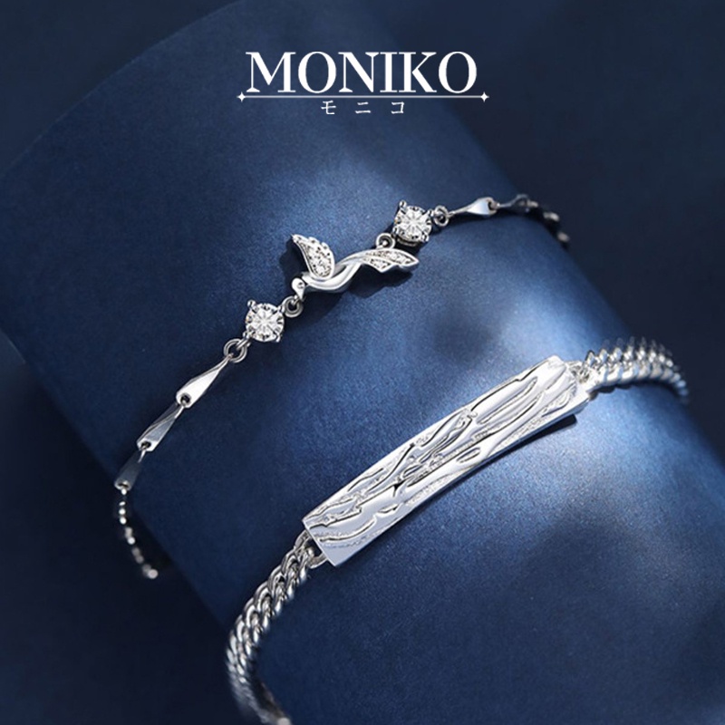 MONIKO Original Design Silver Blue Eucalyptus And Bird Couple Bracelet ...