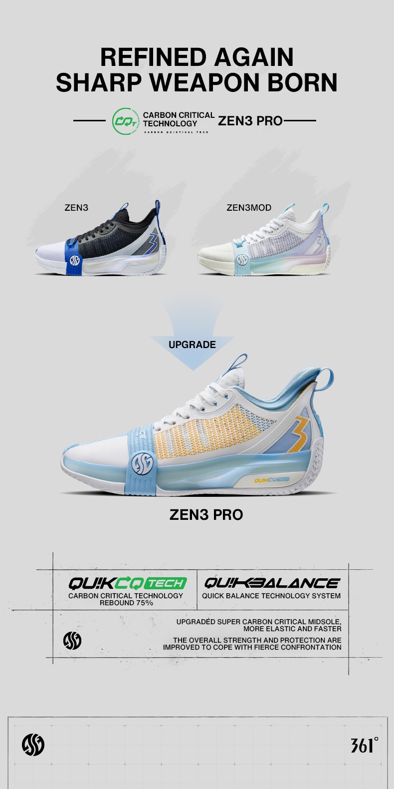 361 Degrees Zen 3 Pro Men Basketball Shoes Professional Actual Combat ...