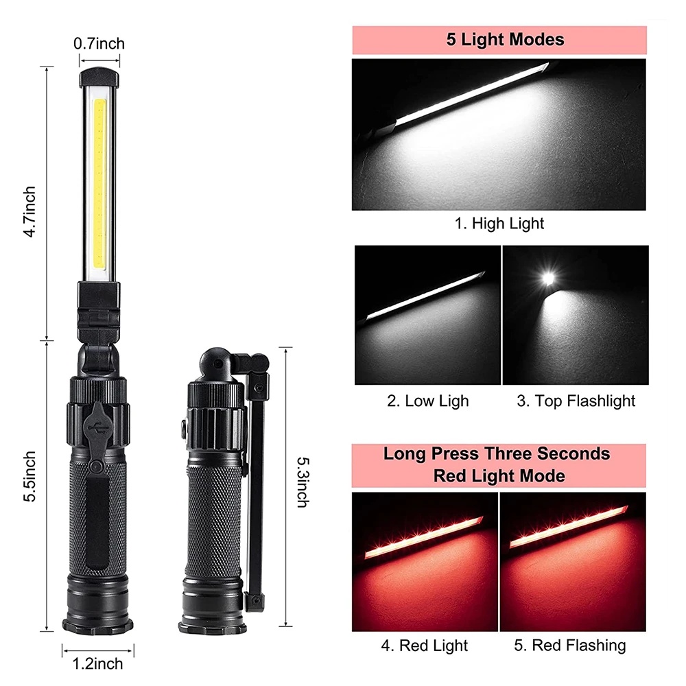 COB LED Work Light LED Flashlight Rechargeable Portable Torch Light for ...