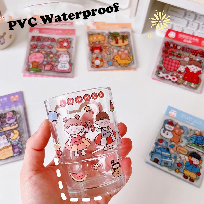 20 Sheets Cartoon Transparent Waterproof PET Stickers Student Lovely ...
