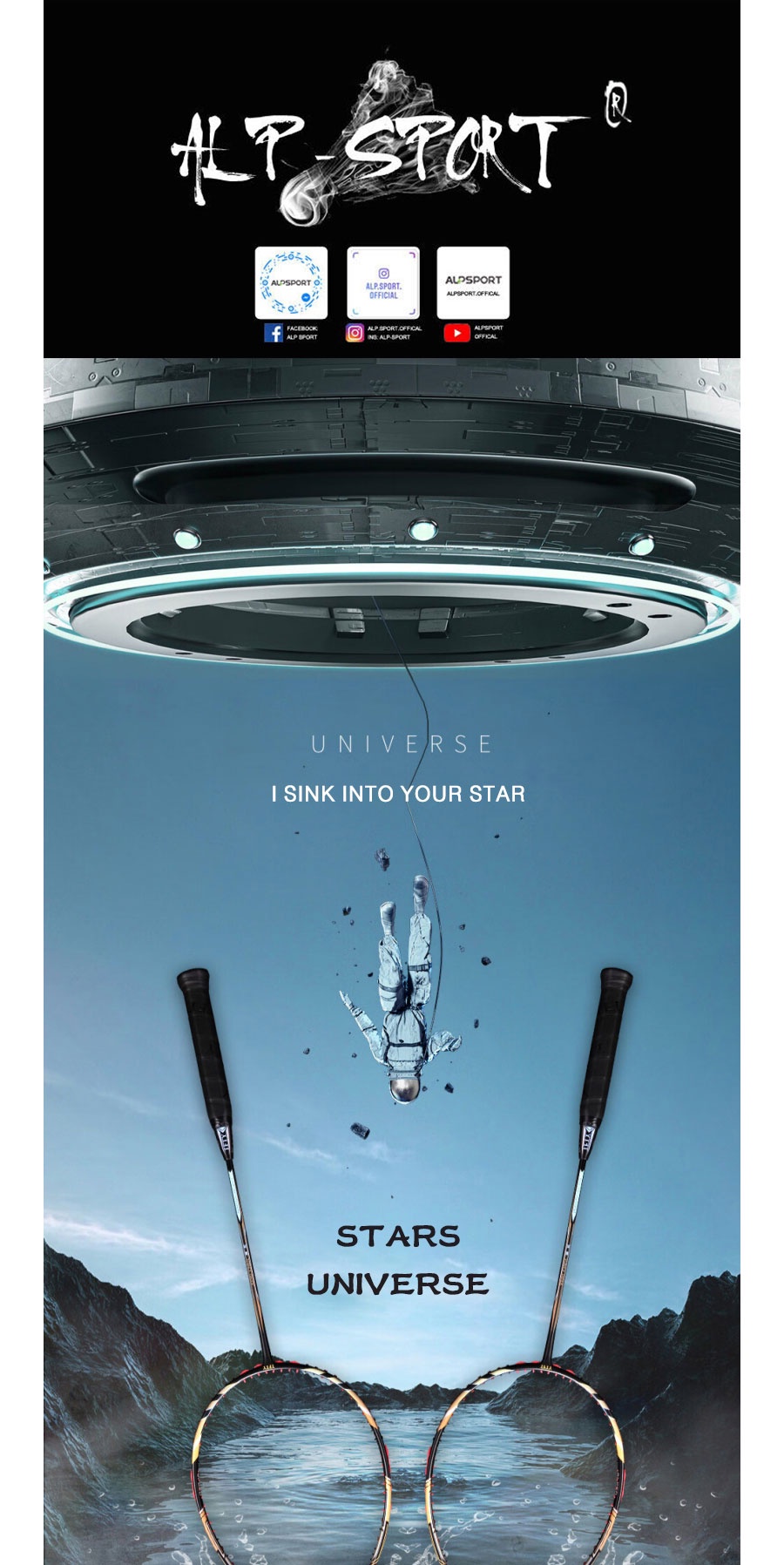 Alpsport Sc-Tfty 5u 35 Lbs Badminton Racket 100% Genuine Full Carbon ...