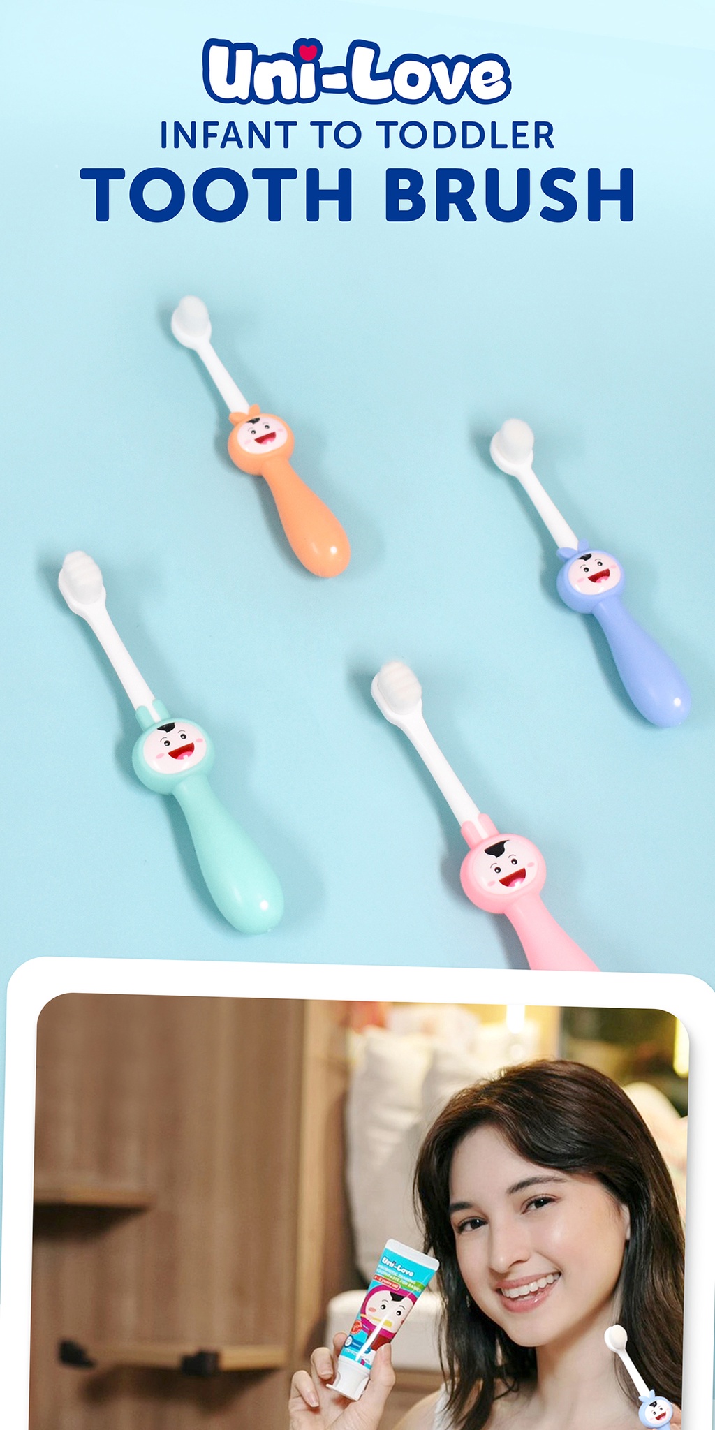 Uni-Love Infant to Toddler Toothbrush (0-2 Years Old) BLUE Pack of 2 ...