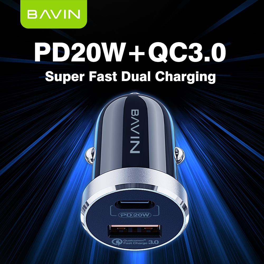 BAVIN PC863 PD Fast Charging Car Charger Dual Port Qualcomm 3.0 & PD ...