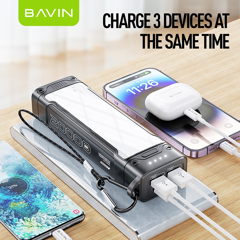BAVIN PC1002 20000mAh Powerbank 22.5W Fast Charging Portable Power bank Built-In Dual USB Port ...