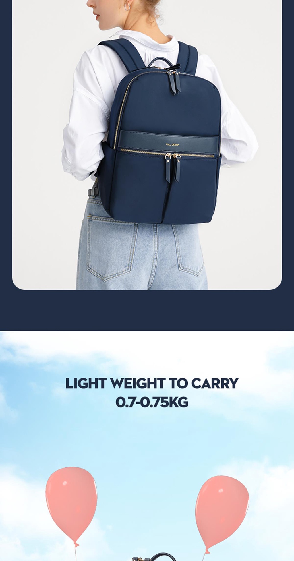 FULL DESIGN Women Laptop Backpack Casual Waterproof School Bag 14/15.6 ...