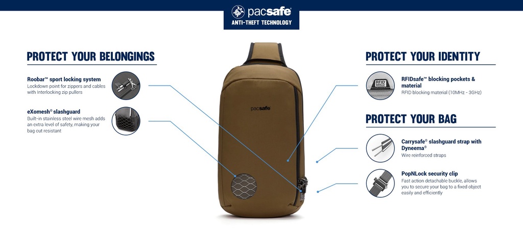 Pacsafe Vibe 325 Sling Pack Anti-Theft Crossbody Bag | Shopee Philippines