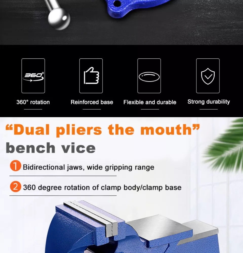 Heavy Duty Bench Vise 4"/5" 360° Swivel Household Vise Cast Iron ...