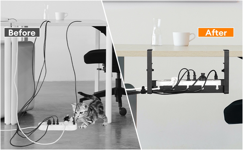 No Drill Under Desk Cable Management Tray, 55cm Retractable Clamp ...