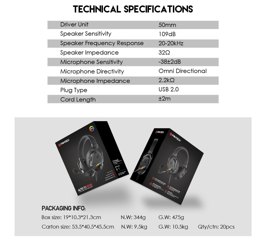 Fantech ALTO HG26 7.1 RGB Virtual Surround Sound Gaming Headphone ...