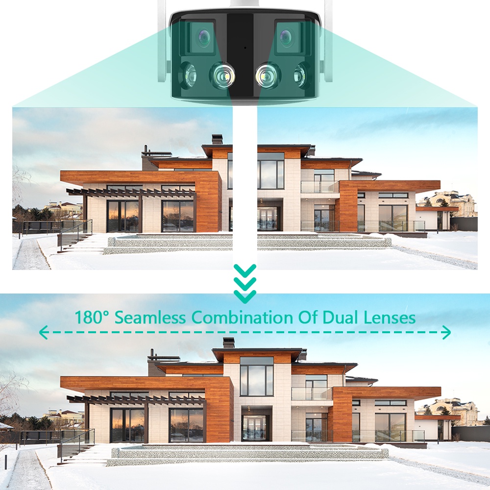 Hamrol 4K 8MP 180 ° Ultra-Wide Angle Dual-Lens Outdoor WIFI Camera Two ...