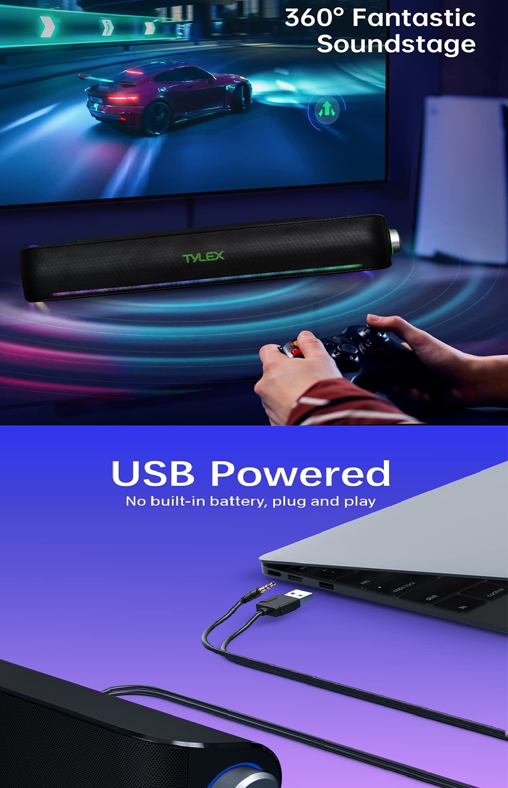 Tylex XSP05 Computer Soundbar with 5.3 Bluetooth Speaker Plug & Play ...