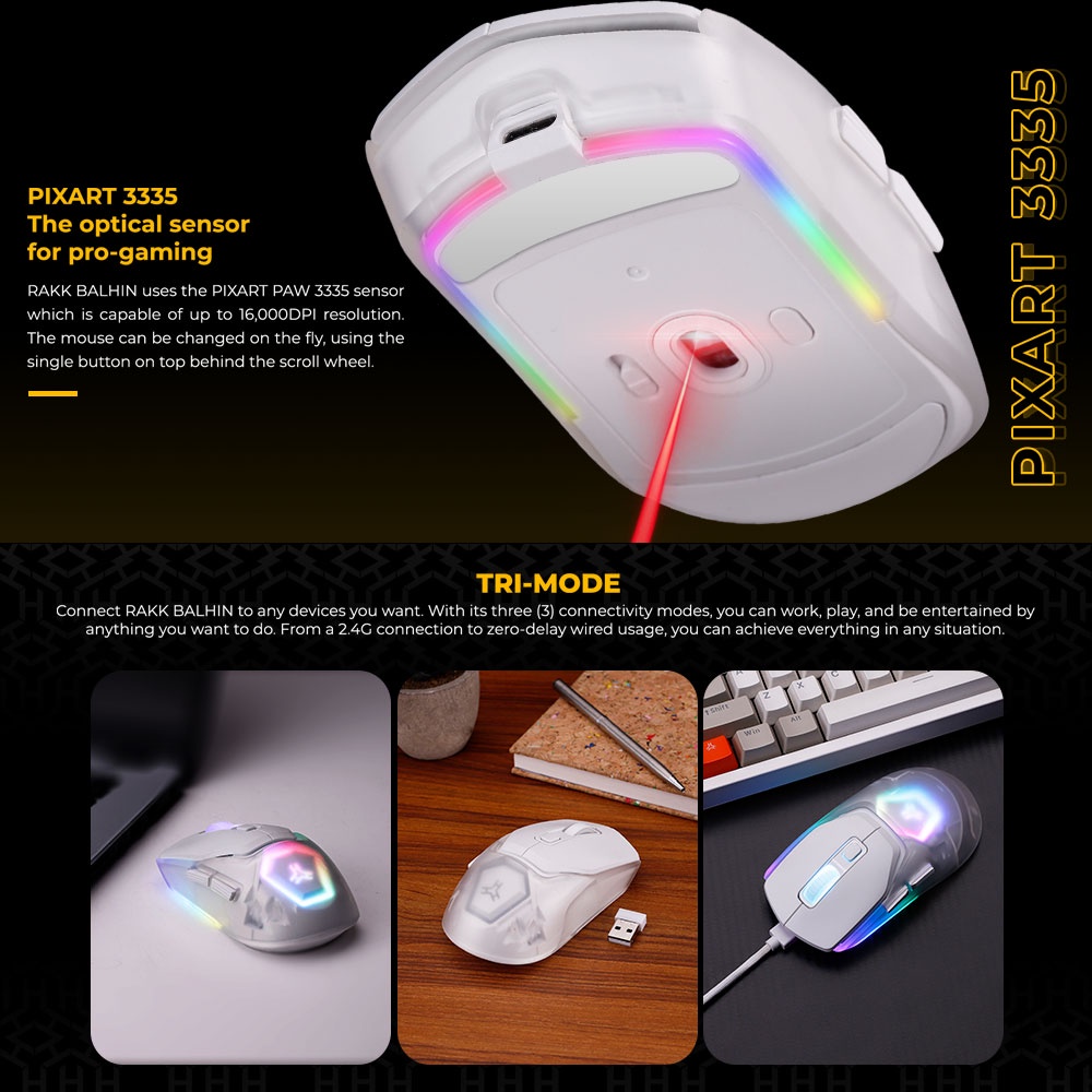 Rakk Balhin trimode 3335 Sensor TRI MODE (BT + 2.4G + WIRED) KAILH GM 8 ...