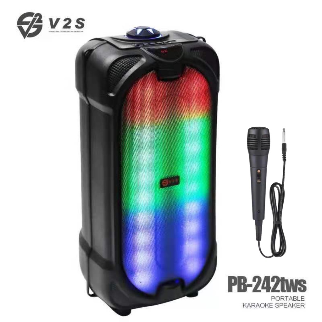 V2S PB-242TWS Wireless Bluetooth Portable Karaoke Speaker RGB Light ...