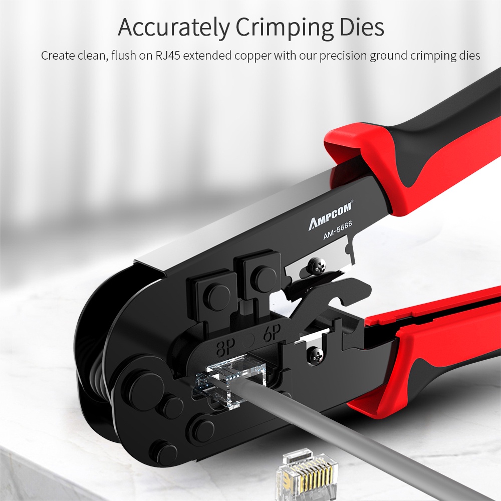 Ampcom Crimping Tool Rj45 Dan Rj12, Rj11 Crimper Cutter Stripper ...