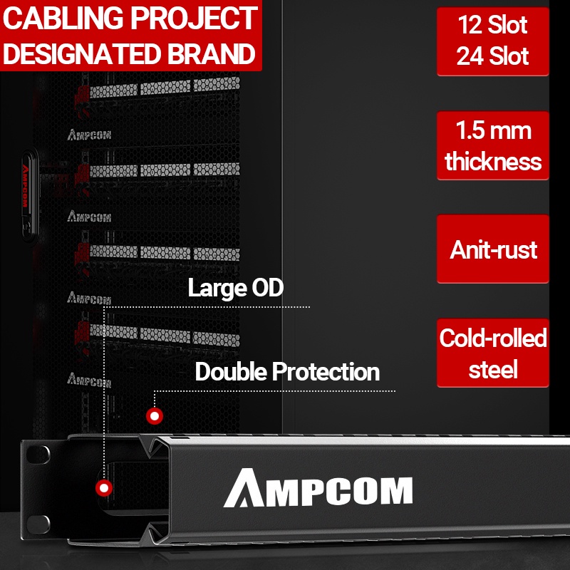 AMPCOM 1U Plastic Rack Mount Horizontal Cable Manager Duct Raceway For ...