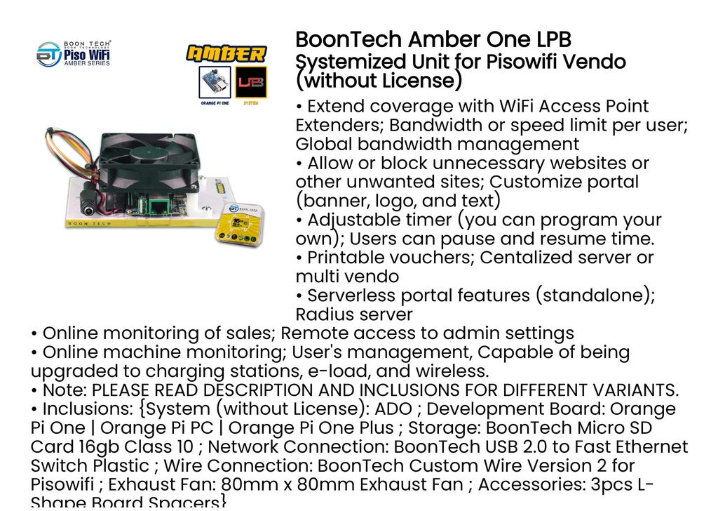 BoonTech Amber One Kit LPB Licensed Pisowifi Vendo Kit | BoonTech ...