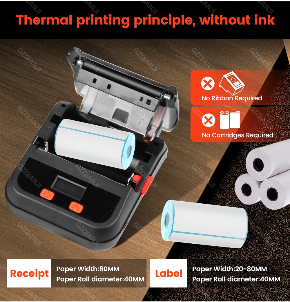 80mm Label Printer Receipt Printer 2 in 1 Portable Bluetooth Wireless ...