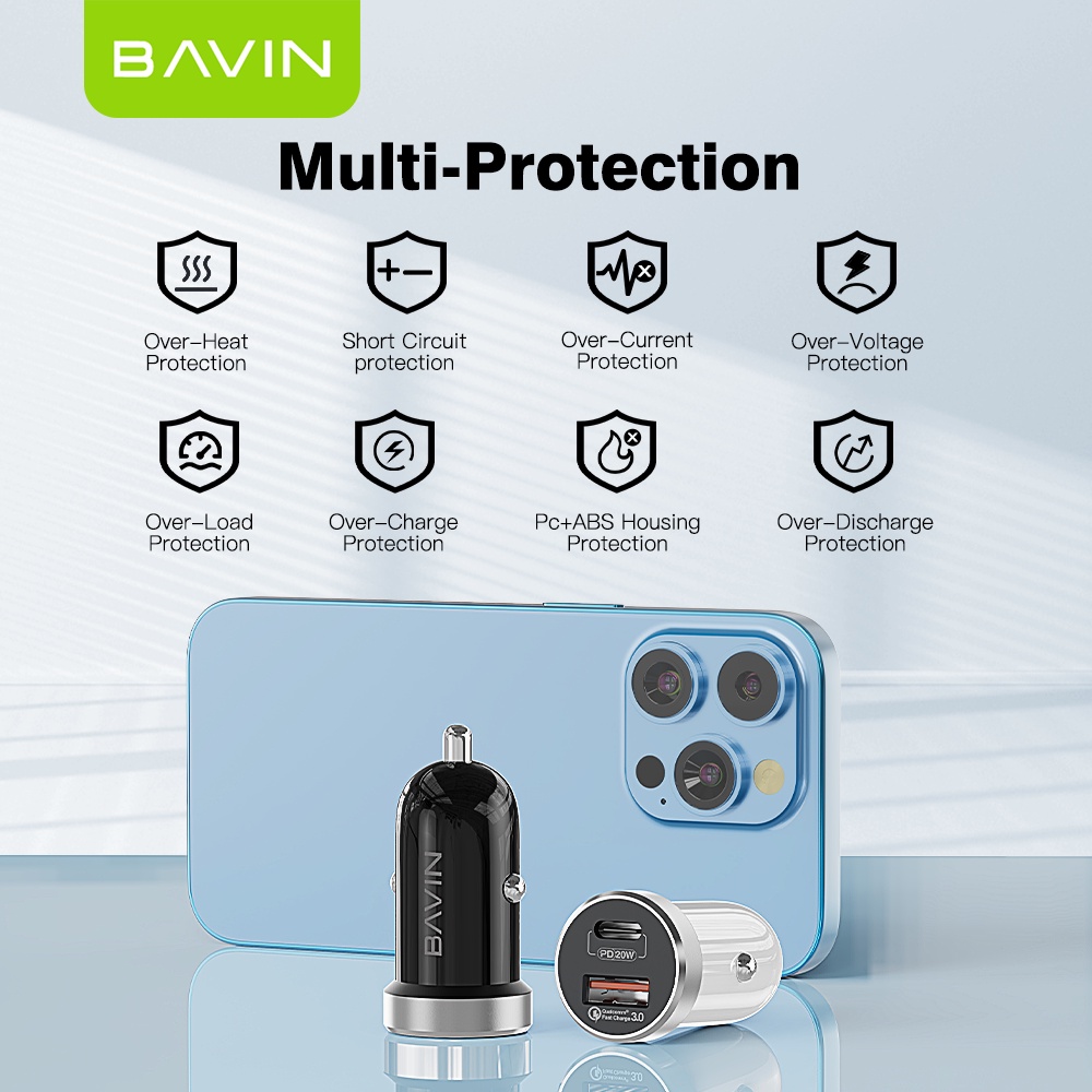 BAVIN PC863 PD Fast Charging Car Charger Dual Port Qualcomm 3.0 & PD ...