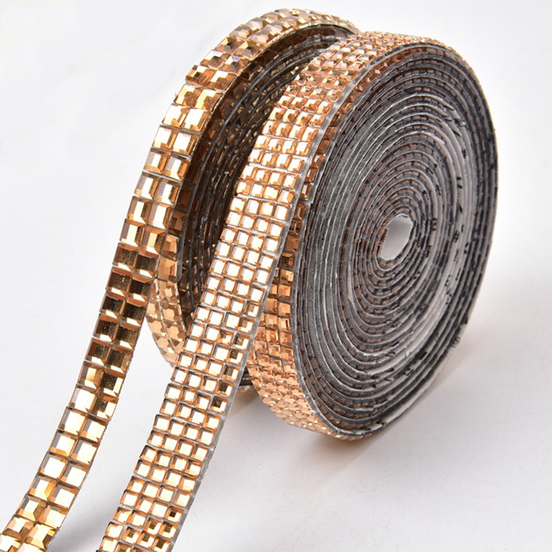 Silver Square Glass Rhinestone Tape Trim Self Adhesive Crystal Sticker ...