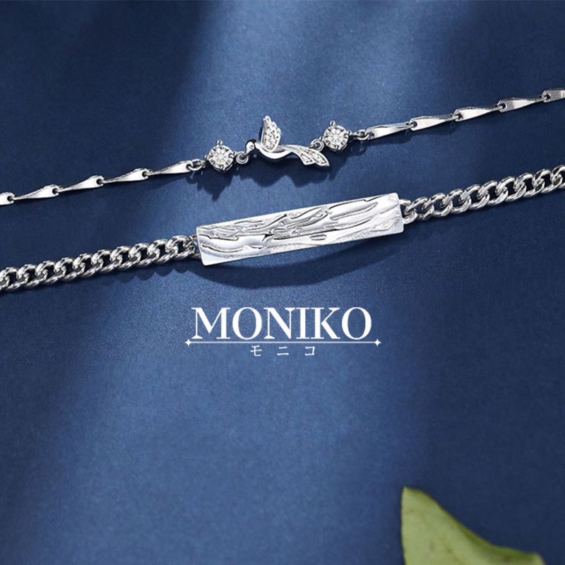 MONIKO Original Design Silver Blue Eucalyptus And Bird Couple Bracelet ...