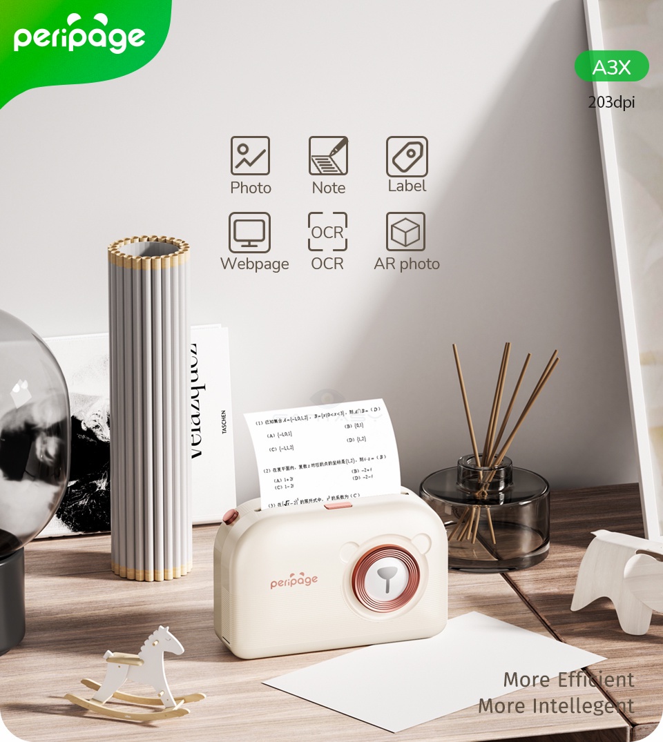 PeriPage A3X Portable Thermal Printer Bluetooth 203dpi Pocket Photo Wireless Barcode Maker ...