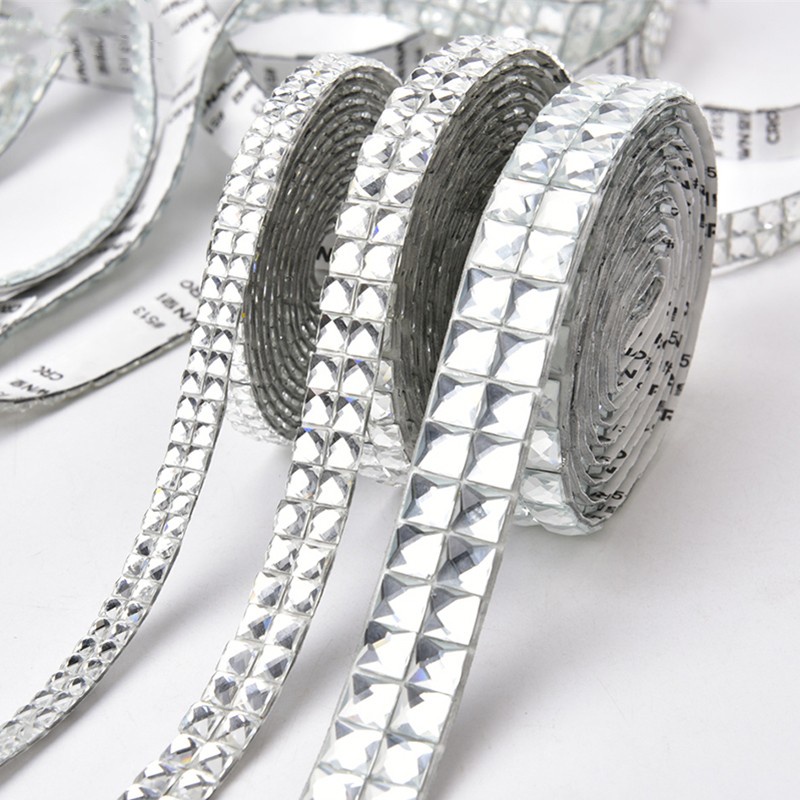 Silver Square Glass Rhinestone Tape Trim Self Adhesive Crystal Sticker ...