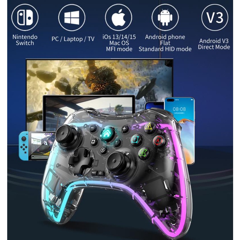 Transparent Adjustable RGB Glare Lights bluetooth Gamepad Controller ...