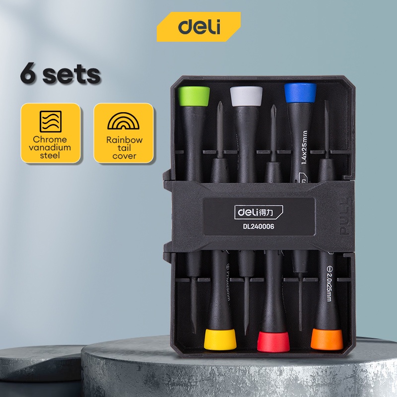 Deli Tools 6Pcs Precision Screwdriver Set Slotted/Phillips Screwdriver ...