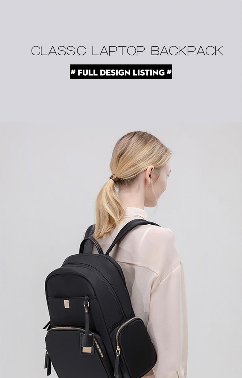 FULL DESIGN Clara Waterproof Nylon Laptop Backpack 14 Inch Large School ...