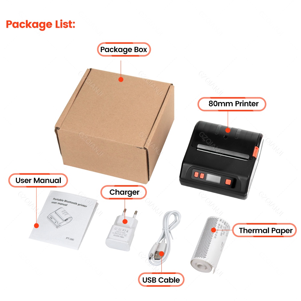 80mm Label Printer Receipt Printer 2 in 1 Portable Bluetooth Wireless ...