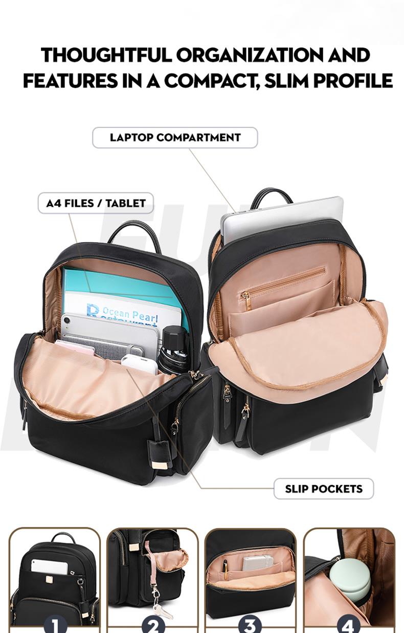 FULL DESIGN Clara Waterproof Nylon Laptop Backpack 14 Inch Large School ...