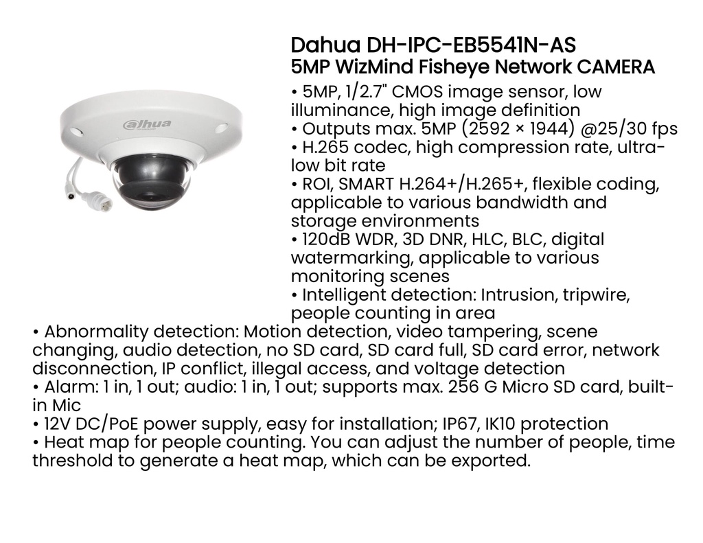 Dahua DH-IPC-EB5541N-AS 5MP WizMind Fisheye Network CAMERA | by EJD | Shopee Philippines