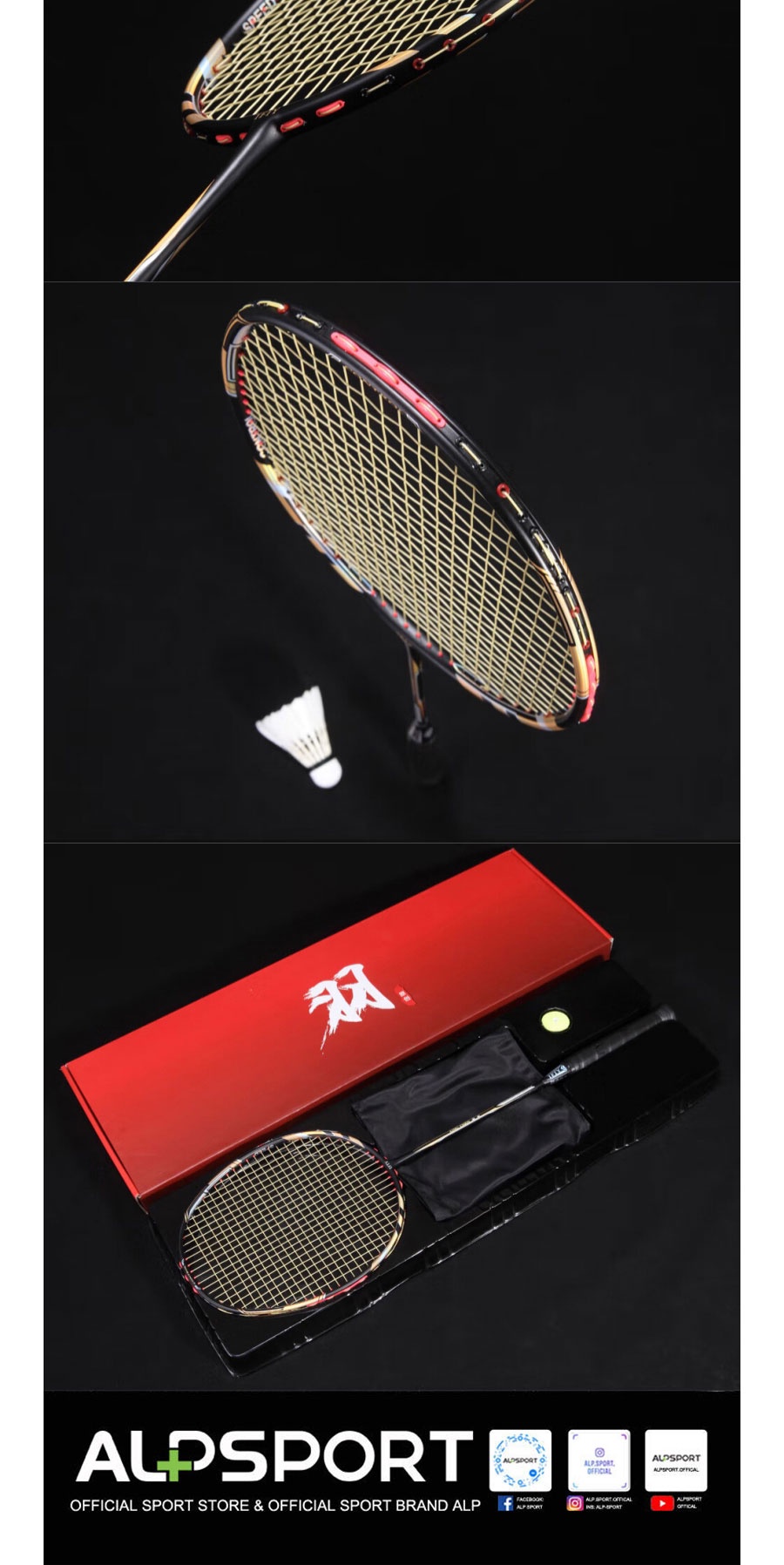 Alpsport Sc-Tfty 5u 35 Lbs Badminton Racket 100% Genuine Full Carbon ...