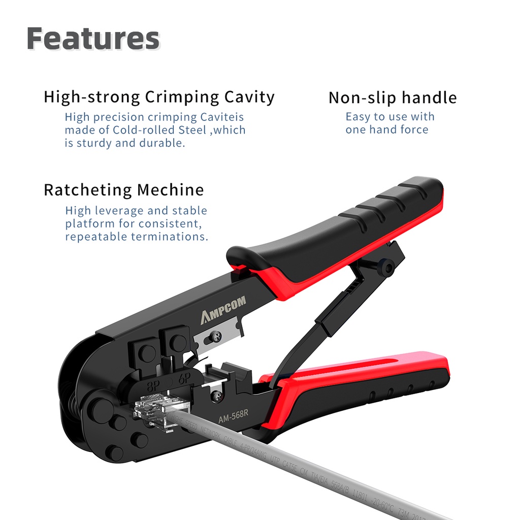 AMPCOM RJ45 Crimper RJ11 RJ45 Crimping Tool Ethernet Network Lan Cable ...