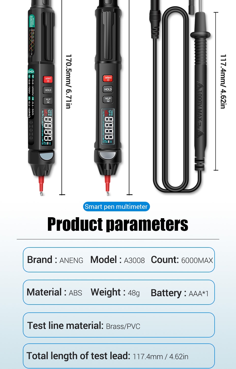 Aneng A3008 Digital 6000 Counts Intelligent Profesional Multimeter ...