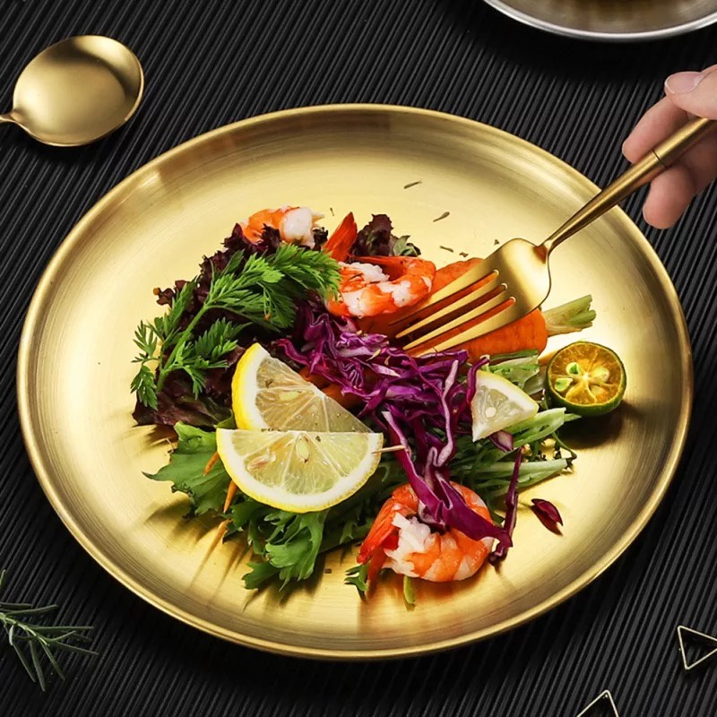 Stainless Steel Plate Gold Round Plate for Fruit Cake Steak Snack Plate ...