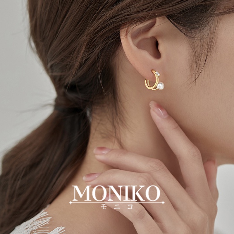 MONIKO Original Design 18k Gold Plated Pearl Stud Earrings Circle ...