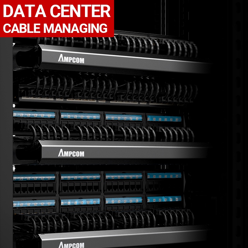 AMPCOM 1U Plastic Rack Mount Horizontal Cable Manager Duct Raceway For ...