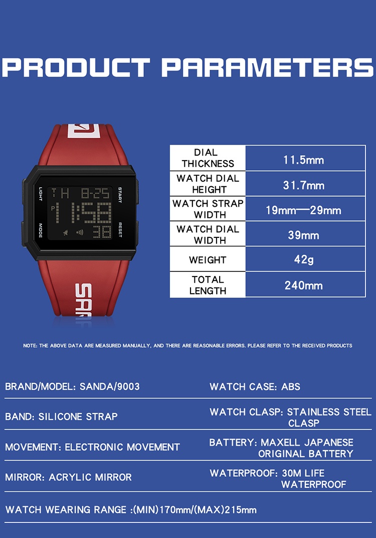 SANDA Multi-functional Sports Waterproof Square Men's Watch Luxury ...