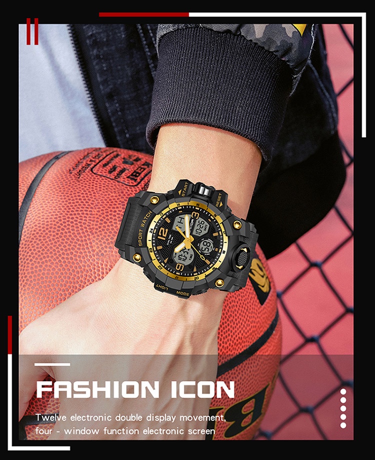 SANDA 6030 Waterproof Military Sport Men's watches Dual Display ...