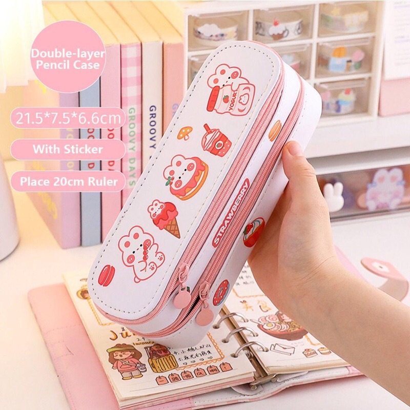 2 Layer Pencil Box Korean Style High School Large Capacity Zipper ...