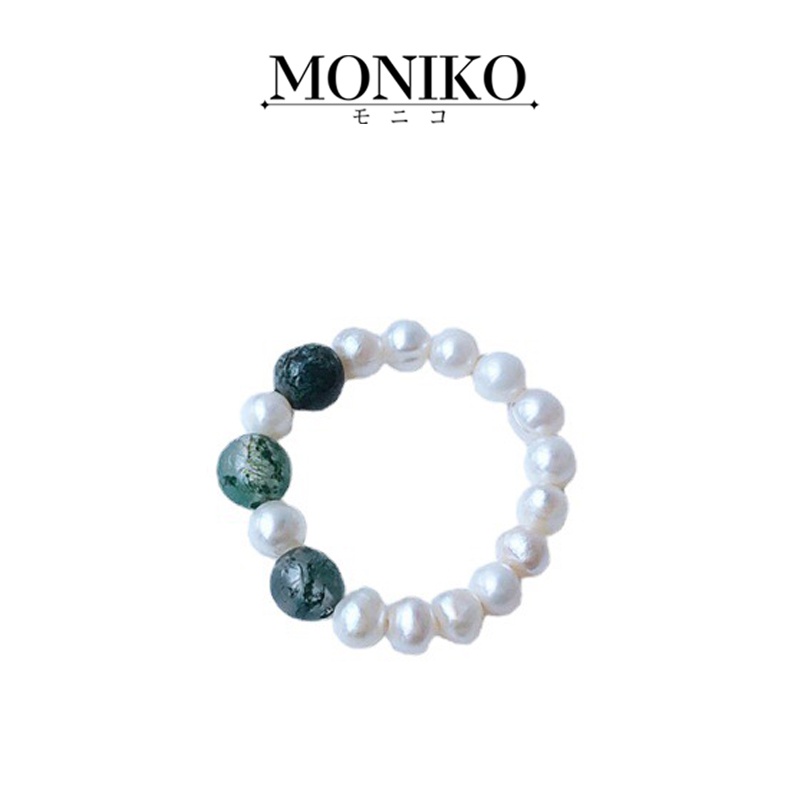 MONIKO Original Design Pearls Green Jade Ring Adjustable Jewelry ...