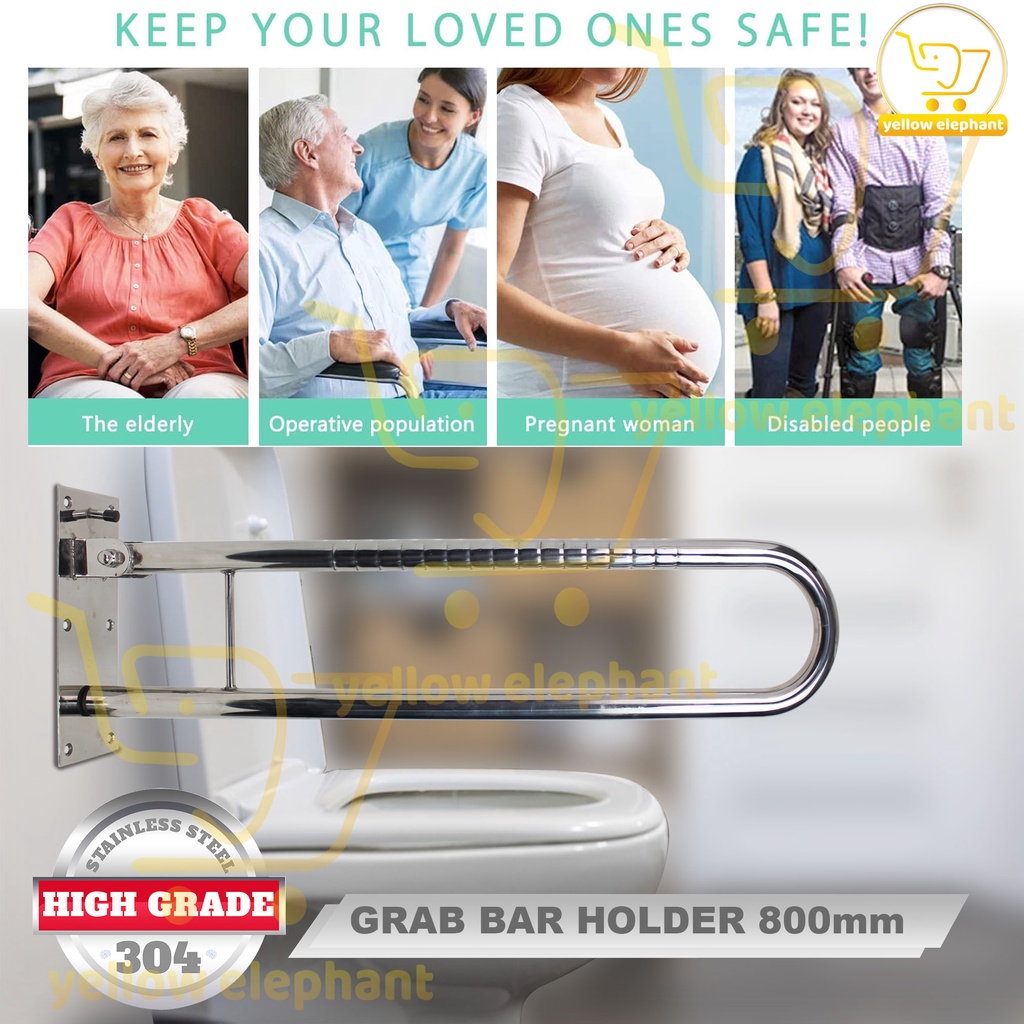 Stainless Steel Grab Bar Flip, Folding Handrail, Bathroom Safety, Anti ...