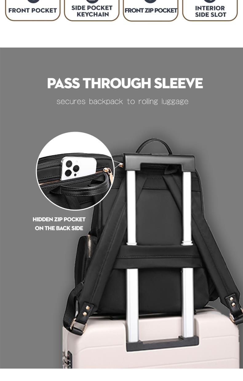 FULL DESIGN Clara Waterproof Nylon Laptop Backpack 14 Inch Large School ...