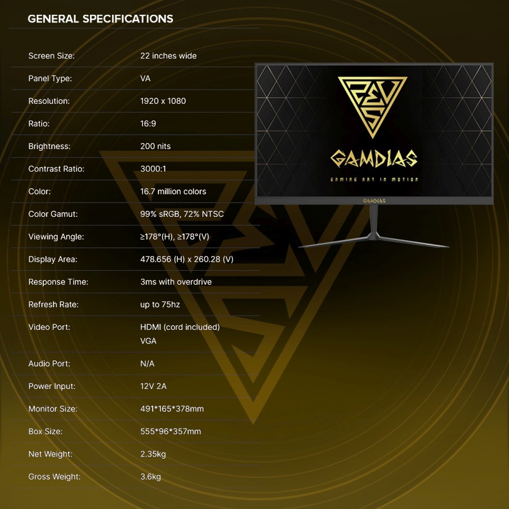 EasyPC | Gamdias Atlas VH222F and VH22F 21.5 Inches 75Hz Freesync VA ...