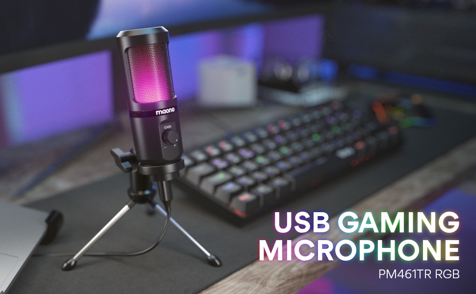 Maono AU-PM461TR RGB USB Microphone Cardioid Condenser Mic Desktop ...