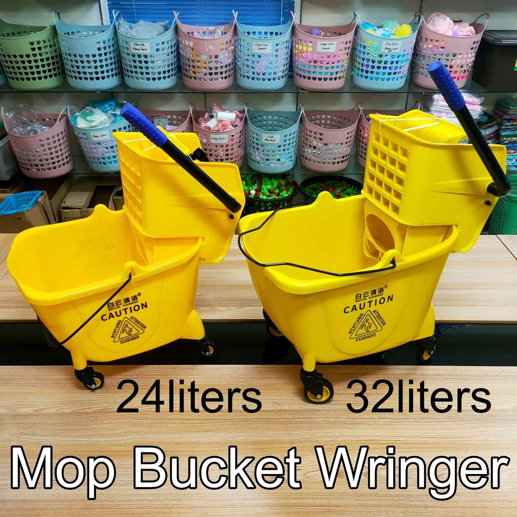 PLASTIC COMMERCIAL MOP-BUCKETS WITH WHEELS & SIDE PRESS WRINGERS SET ...