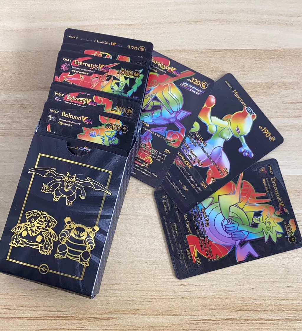 55pcs Pokemon Gold-Ranbow Metal Card Box Golden Letters Charizard Card ...