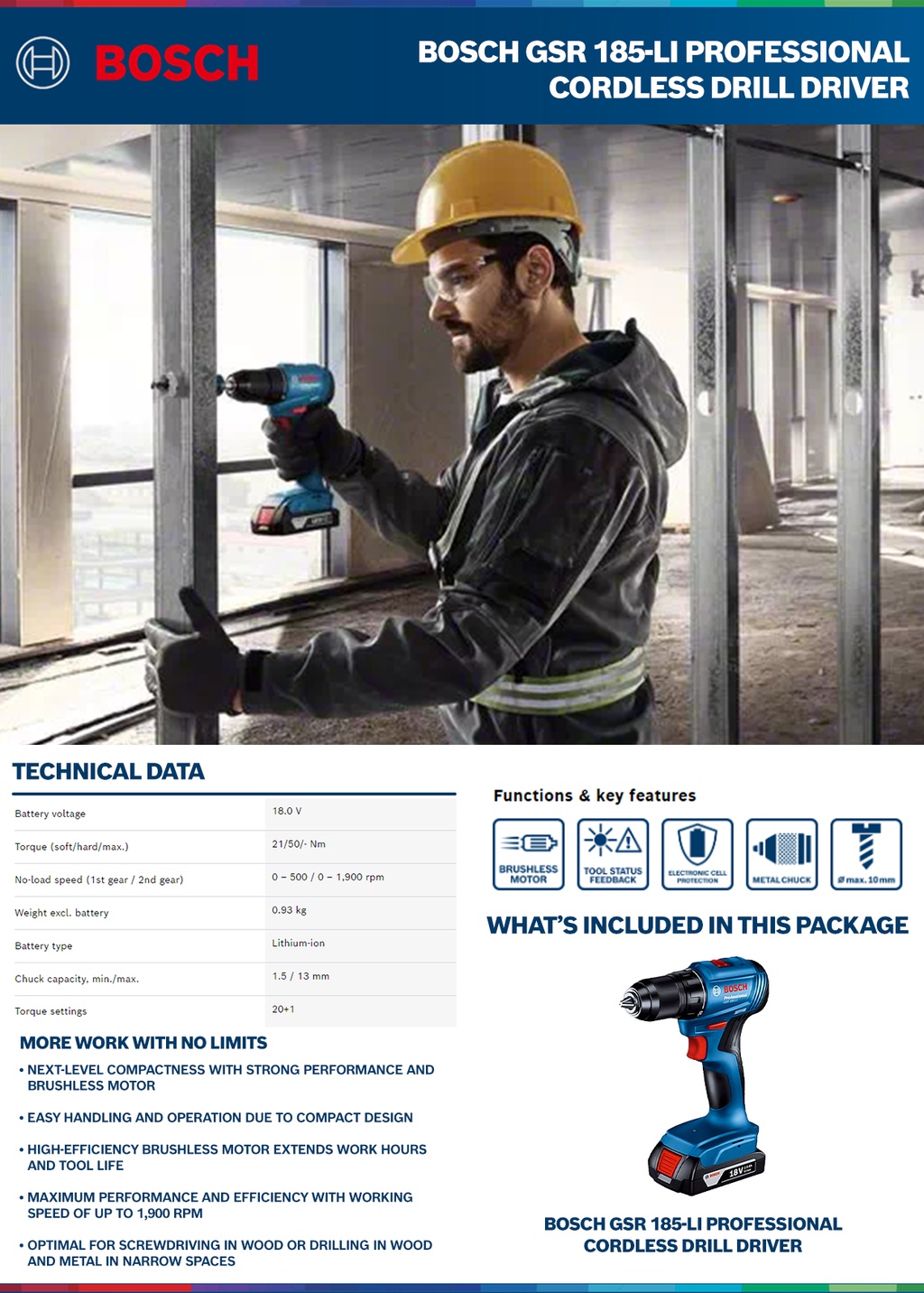 Bosch GSR 185-Li Professional Cordless Drill Driver with 23 pcs ...